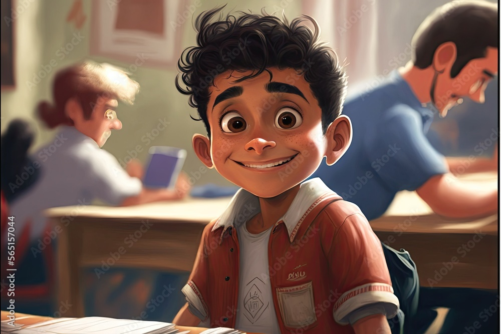 Illustrations of cartoonish diverse young people inside a classroom ...