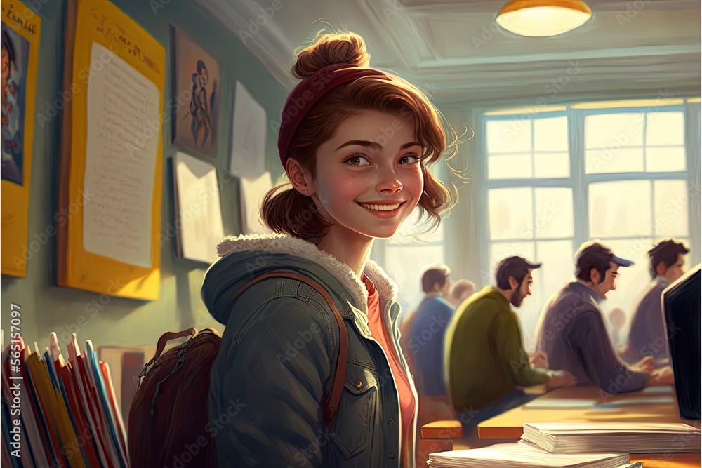 Illustrations of cartoonish diverse young people inside a classroom ...