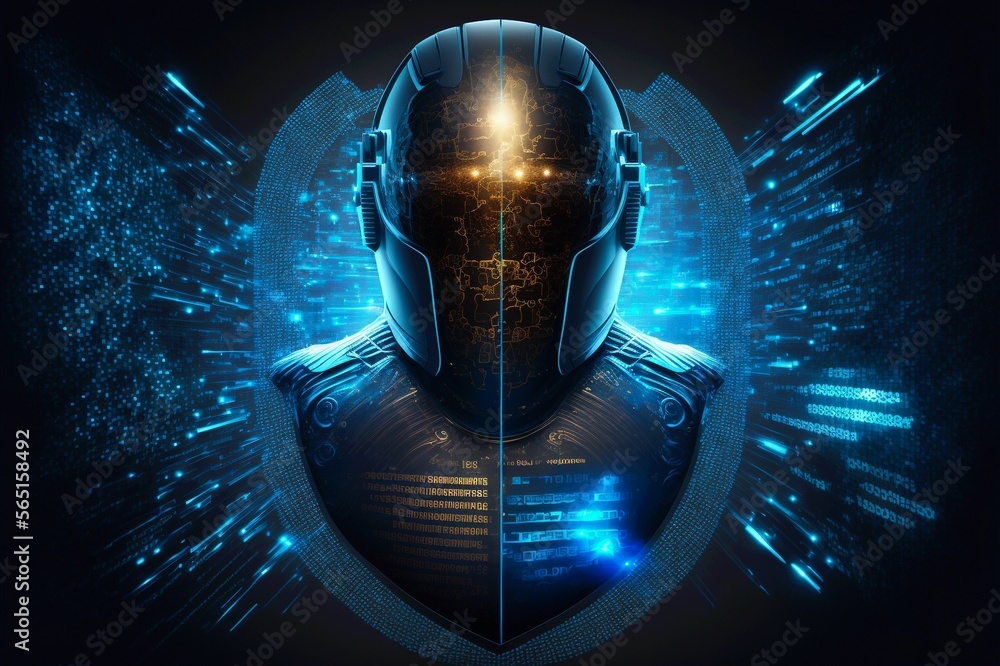 Data cyber protector shield warrior concept. Guard robot protection ...