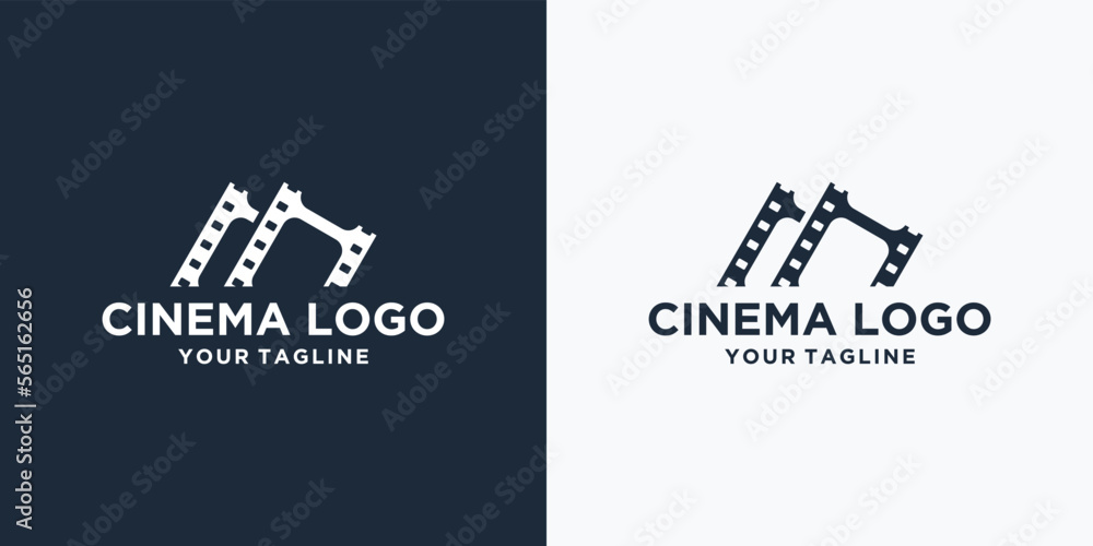 cinema film strips double clip logo. abstract cinema logo concept ...