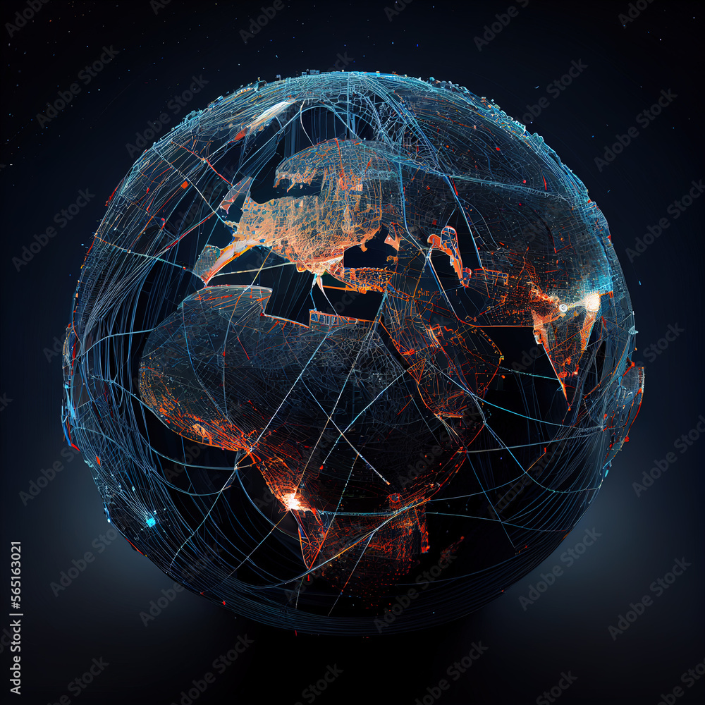 Communication technology with global internet network connected around ...