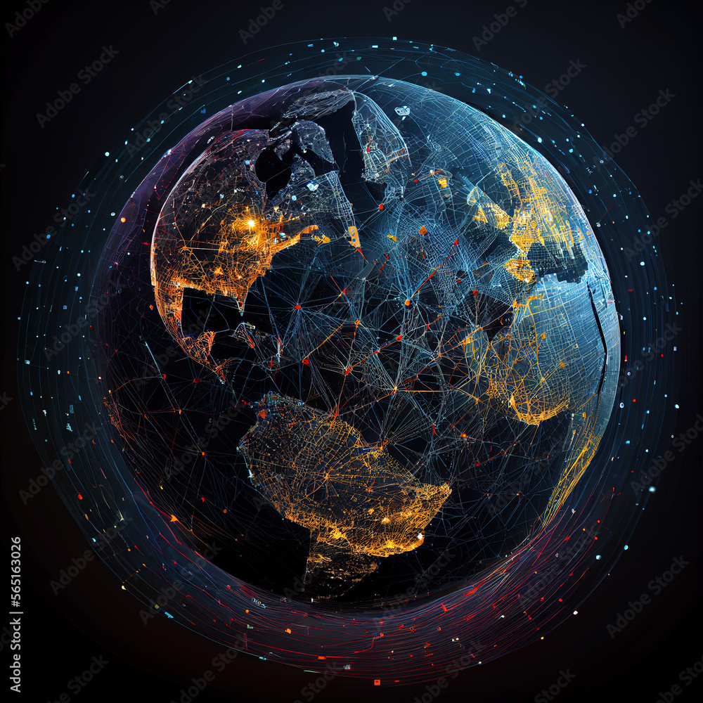 Communication technology with global internet network connected around ...