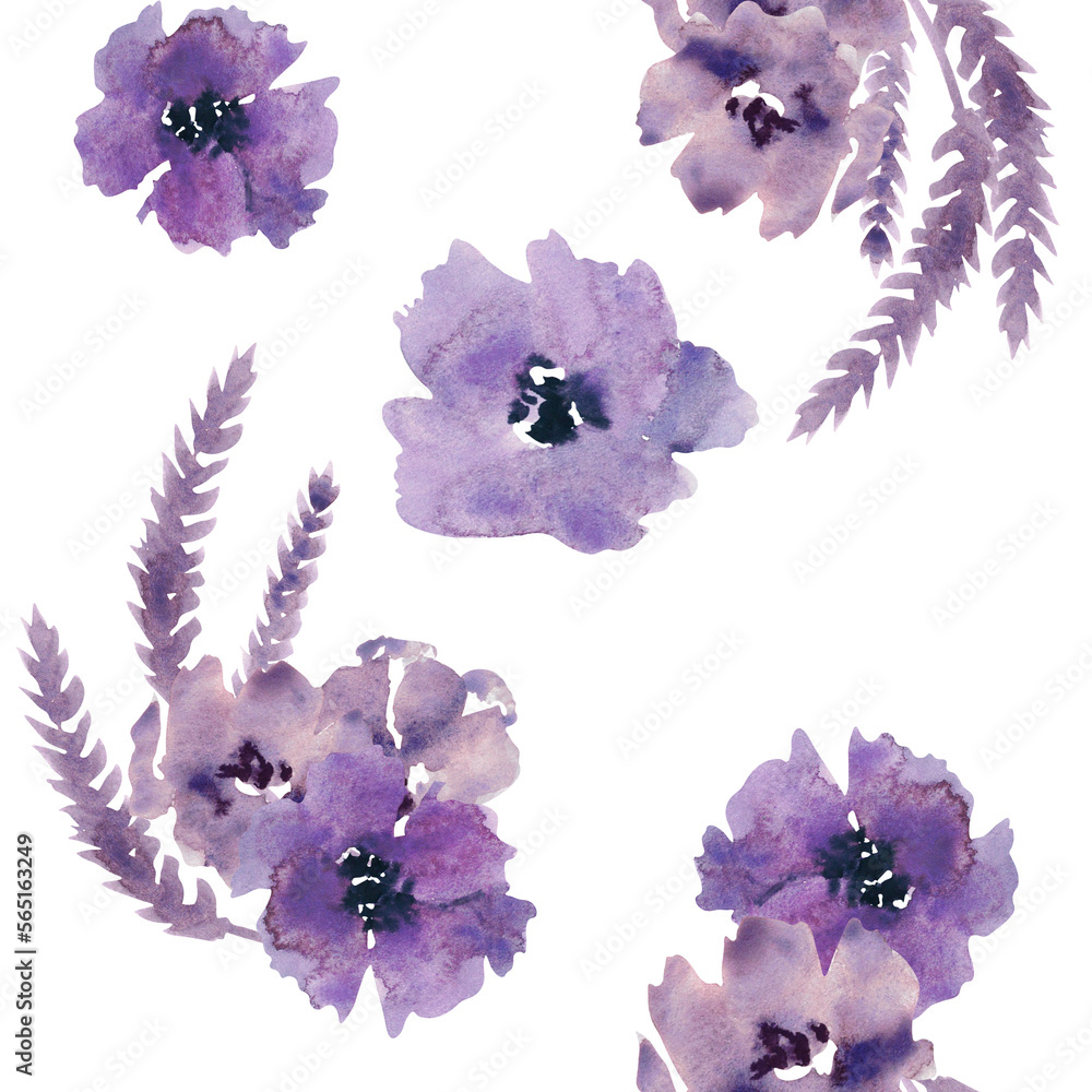 Watercolor purple flowers clipart. Floral clip art. Handmade ...