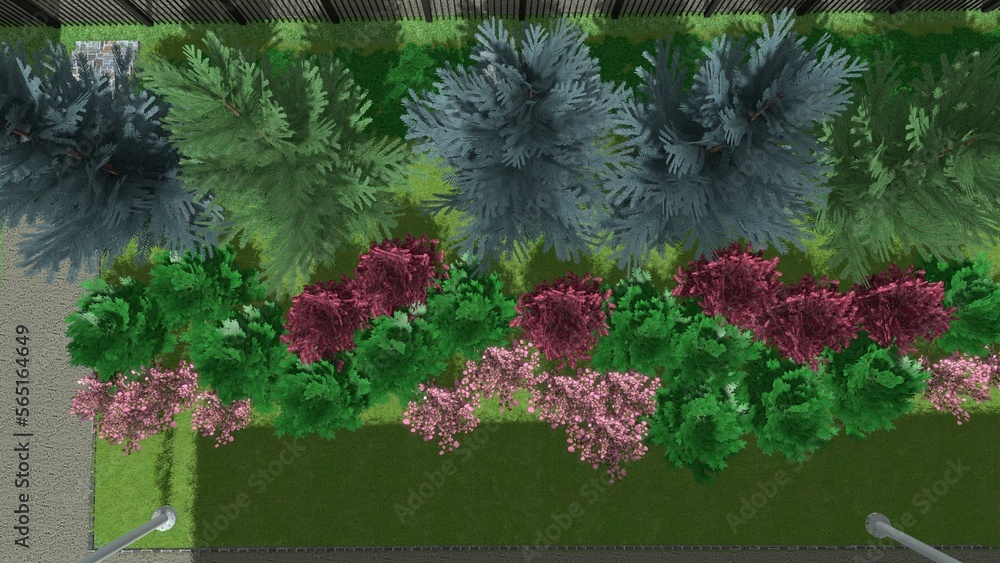 3D illustration of modern landscape design of the administrative ...