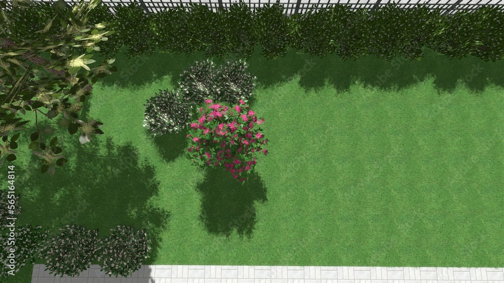 3D illustration of a modern landscape design of a city square. Computer ...