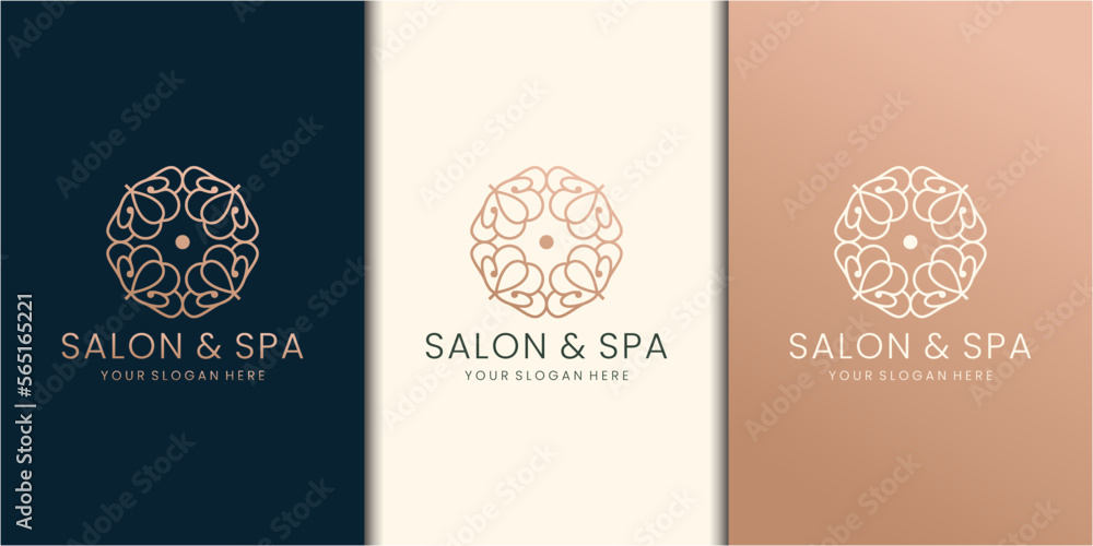 geometric salon and spa logo line style concept in circle shape design ...