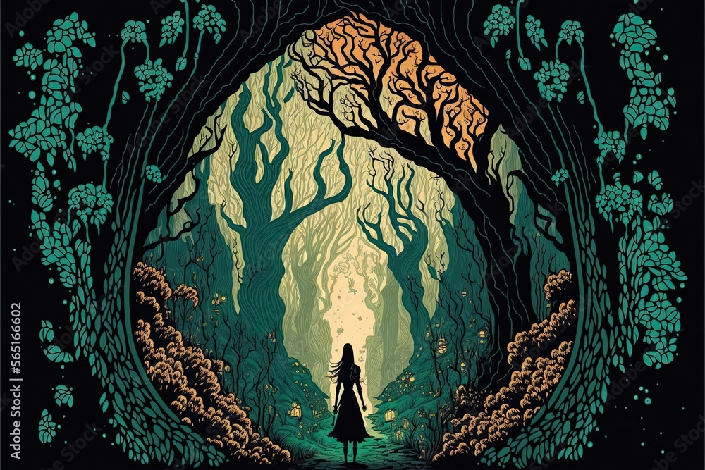 A fairytale illustration of an enchanted forest, fantasy, epic, tale ...