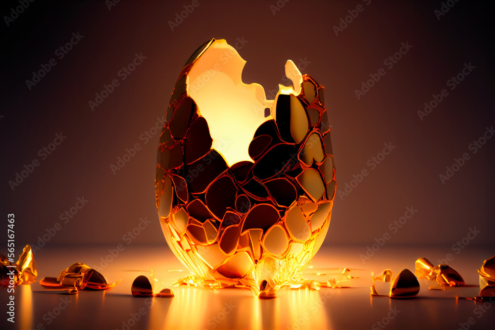 Shiny Golden Nest Egg Cracking Open With Burst Of Light - Investment ...