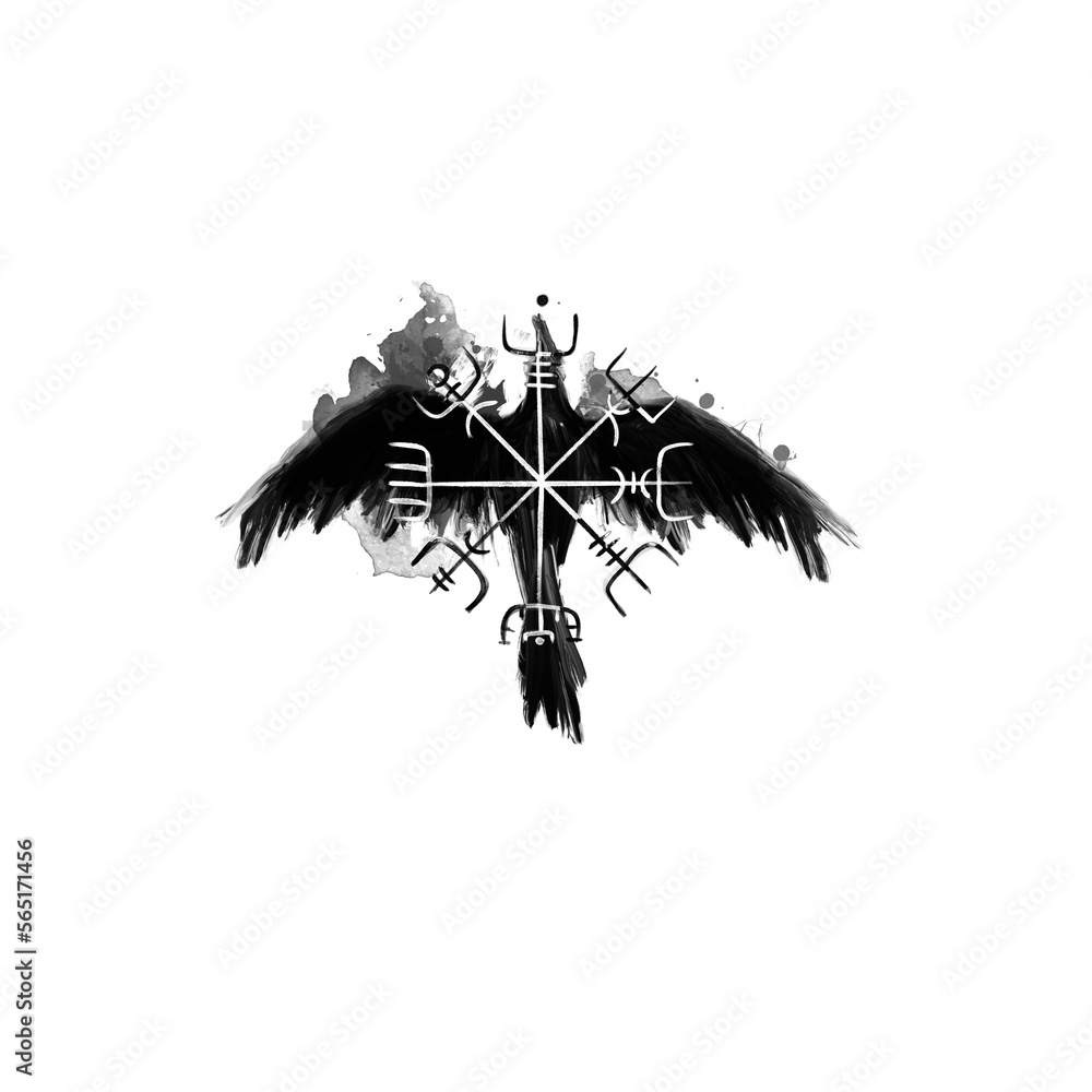 The symbol vegvísir and raven symbol Stock Illustration | Adobe Stock