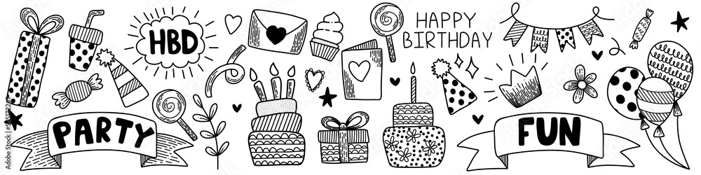 Vector set of happy birthday vector elements on white background ...