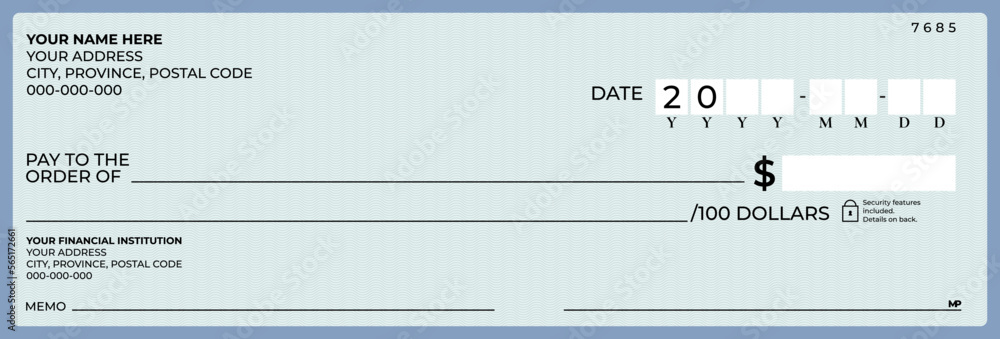 Blank bank cheque template design. Bank check template Stock Vector ...