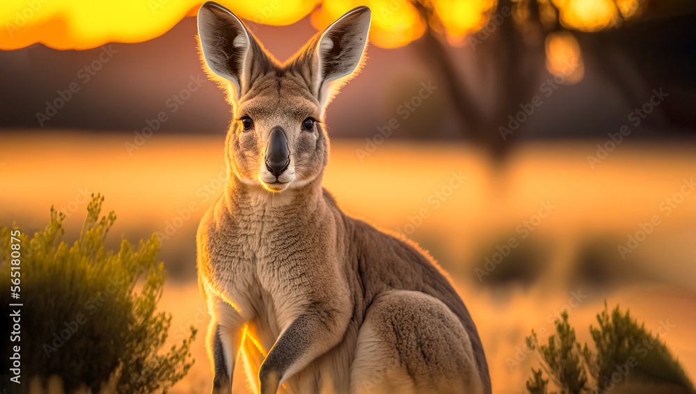 Kangaroo standing up in grasslands. wildlife animals background ...