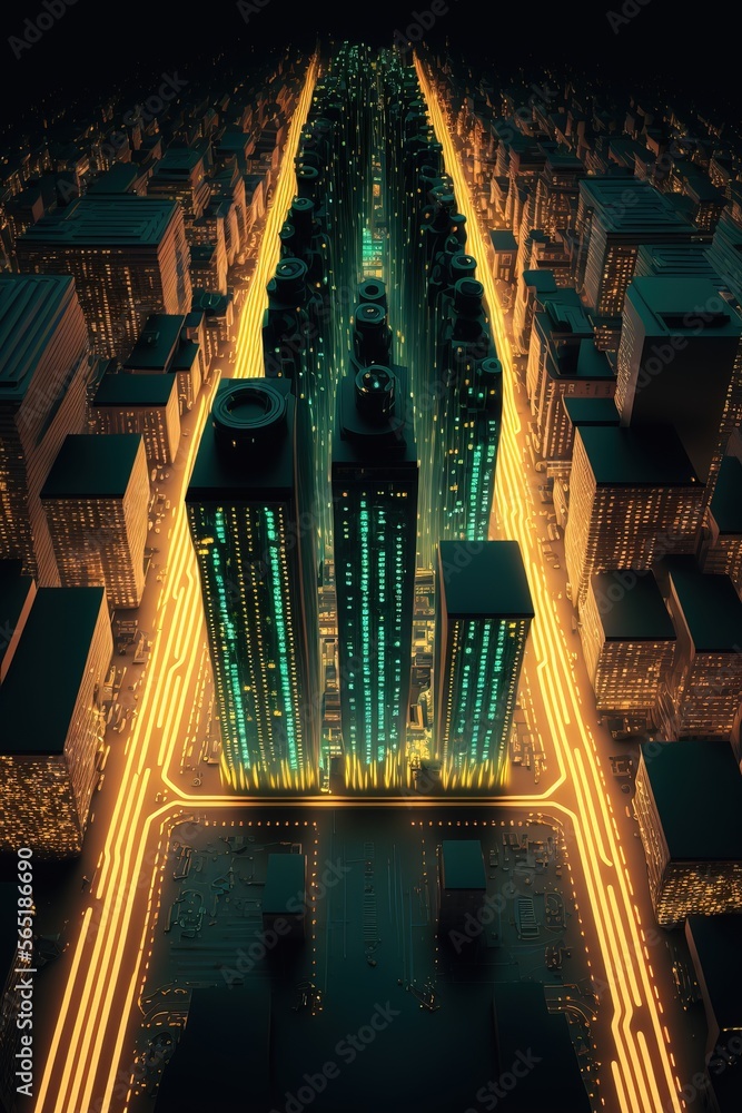 graphics card futuristic concept. city built on a circuit board ...