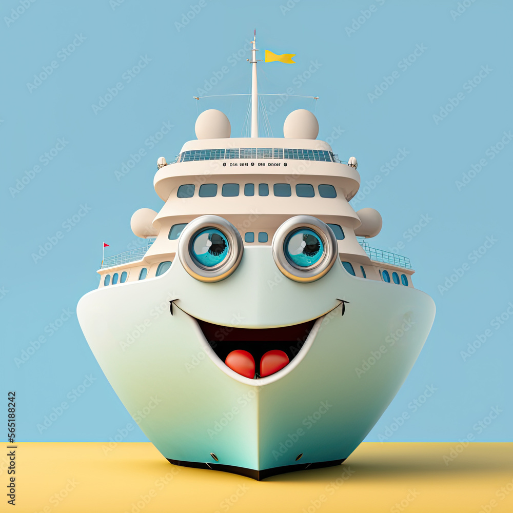 Cute Cartoon Cruise Ship Character (Generative AI) Stock Illustration ...