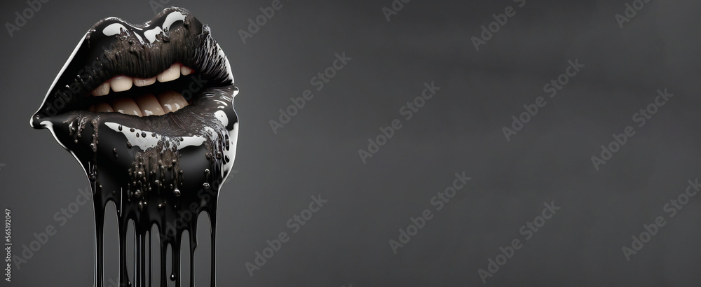 black and white lips, dripping with teeth showing , Generative AI Stock ...