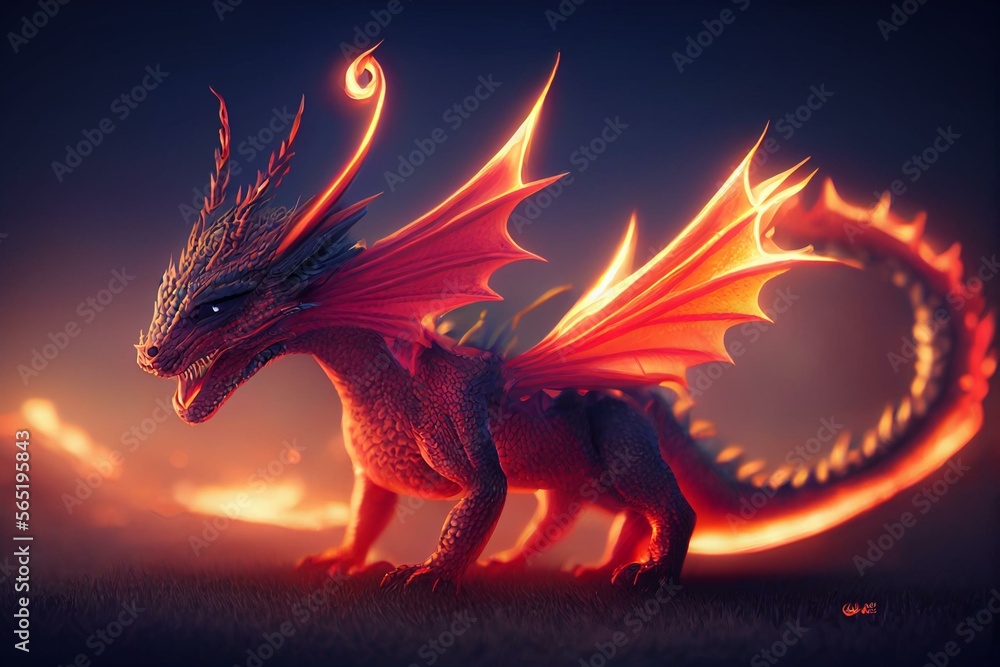 Small cute fire dragon still a baby, a fantasy character design ...