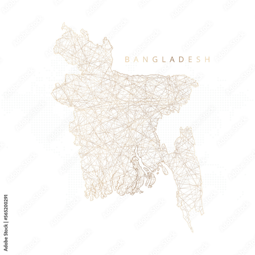 Low poly map of Bangladesh. Gold polygonal wireframe. Glittering vector ...