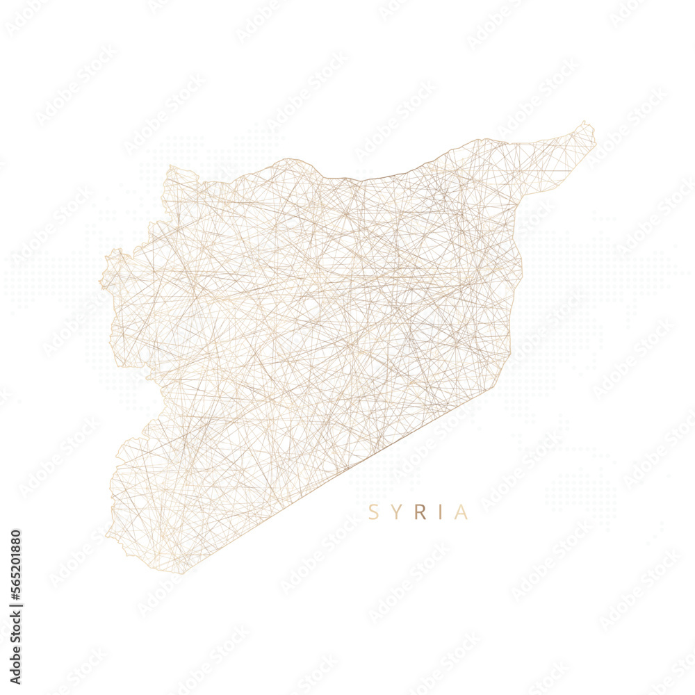 Low poly map of Syria. Gold polygonal wireframe. Glittering vector with ...