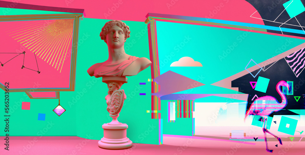 Vaporwave Aesthetic Artifact Museum Concept Background Art, Helios Bust ...