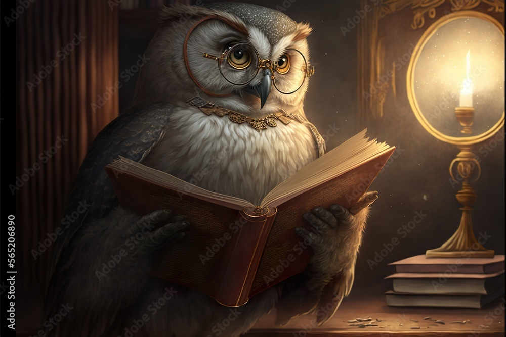 Intelligence Owl reading a book Stock Illustration | Adobe Stock