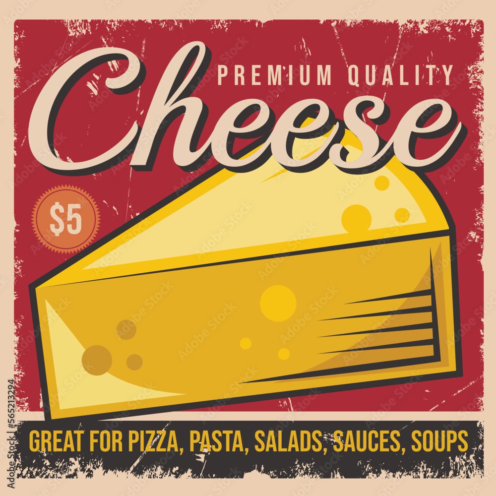 Cheese dairy product retro poster vector design Stock Vector | Adobe Stock