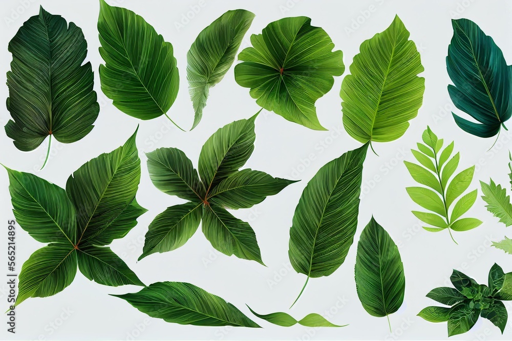 Green leaf collection including 20 type of different leaf design ...