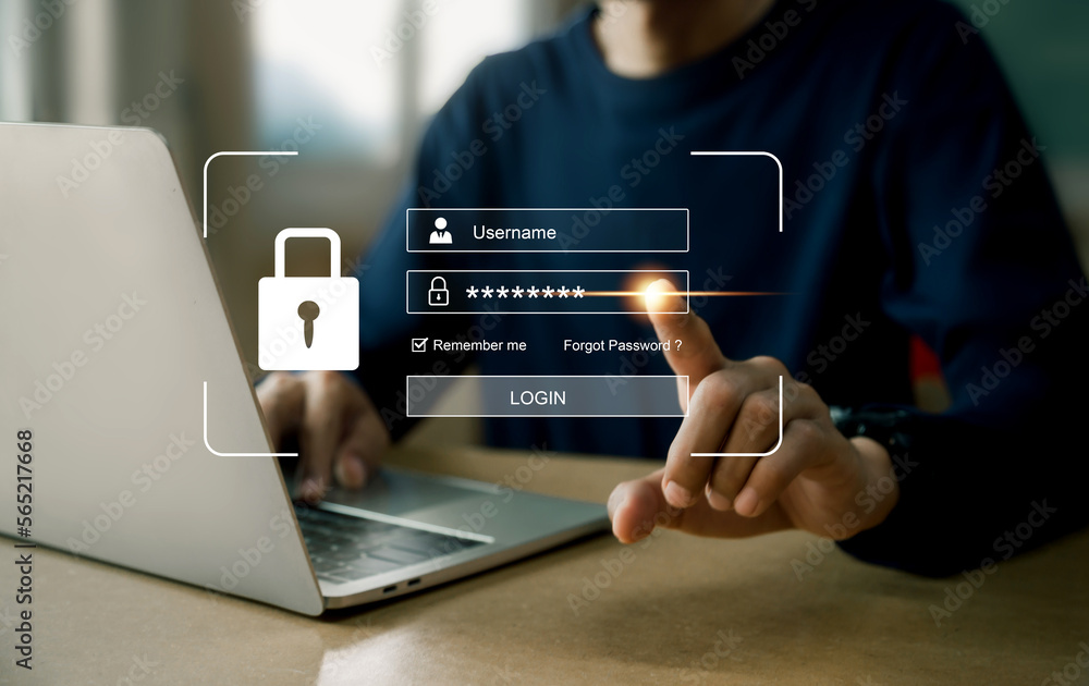 cybersecurity login with username and password , user privacy security , encryption and data ...