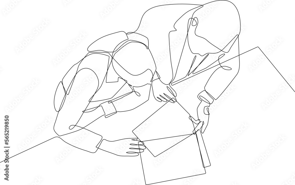 Continuous one line drawing businesswoman sitting and consulting with ...