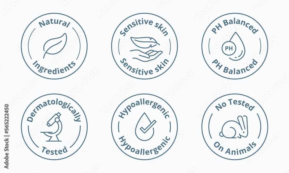 Cosmetic certification label. Special features symbol. Cosmetic product ...