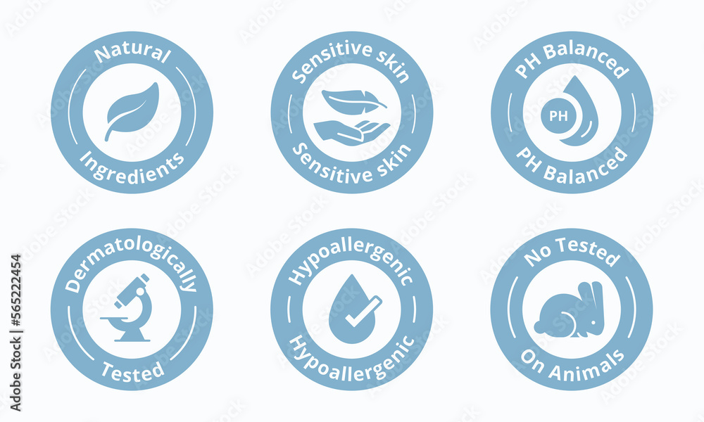 Cosmetic certification label. Special features symbol. Cosmetic product ...