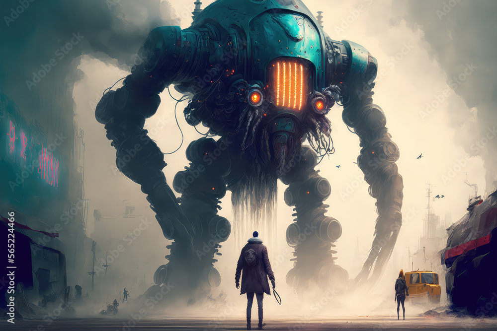 Digital illustration painting of scene of the man looking at the ...