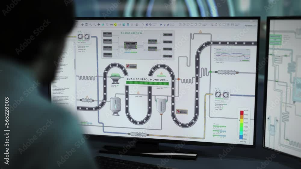 Computer system observing the factory conveyor packaging the produced ...