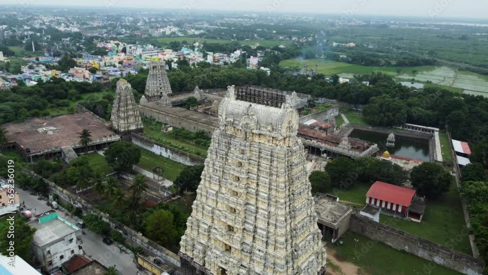A majestic aerial view of Sri Kanchi Kamakshi Amman Temple Kanchipuram ...