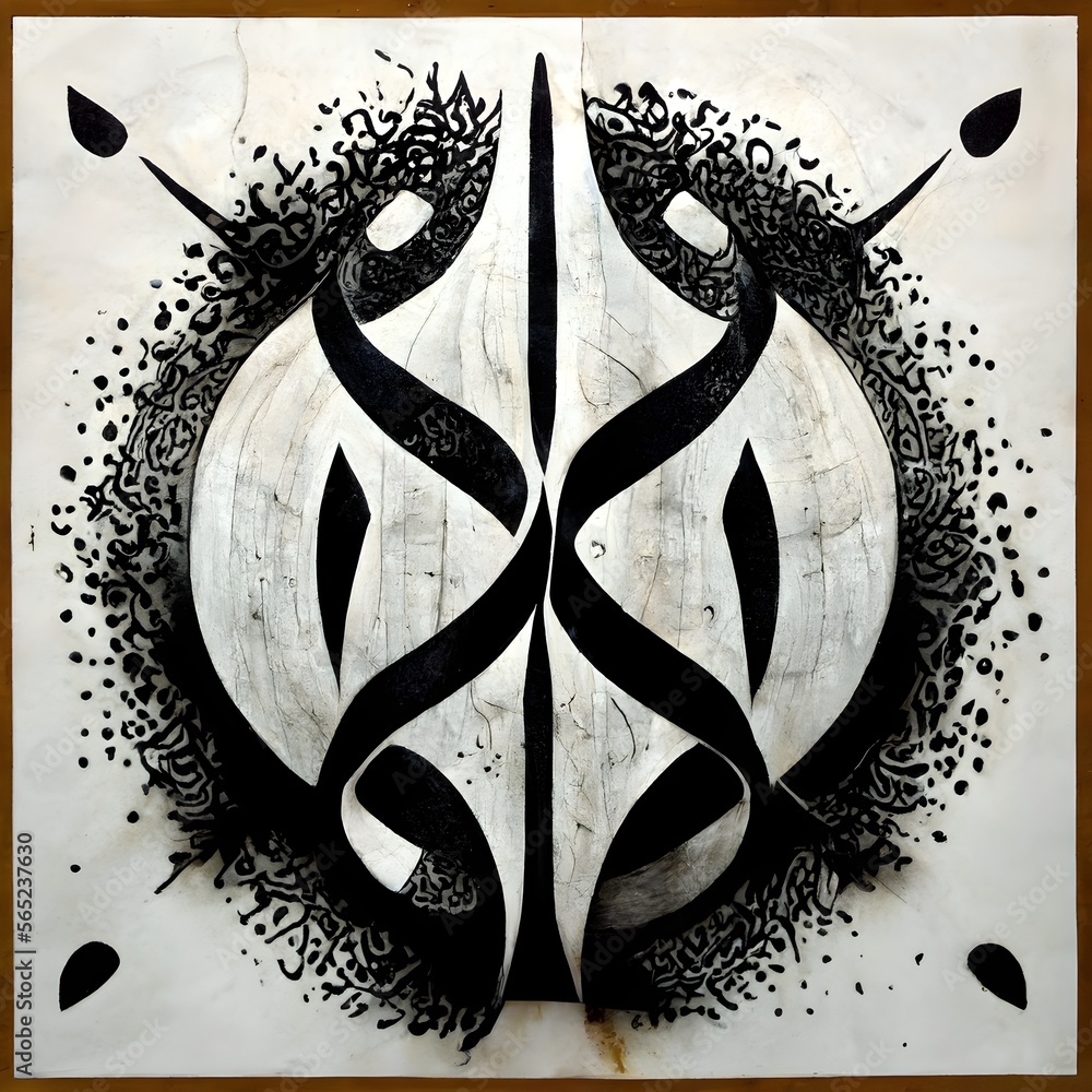 calligraffiti in circle and square with abstract arab calligraphy black ...
