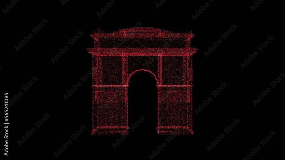 3d Arc De Triomphe On Black Background Object Consisting Of Red Flickering Particles Science