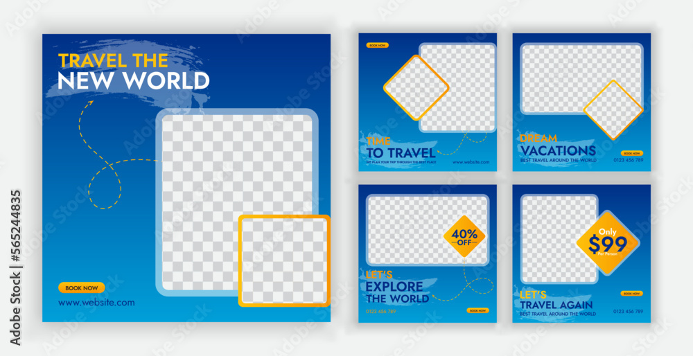 Set of Editable minimal Travel square banner template, Editable ...