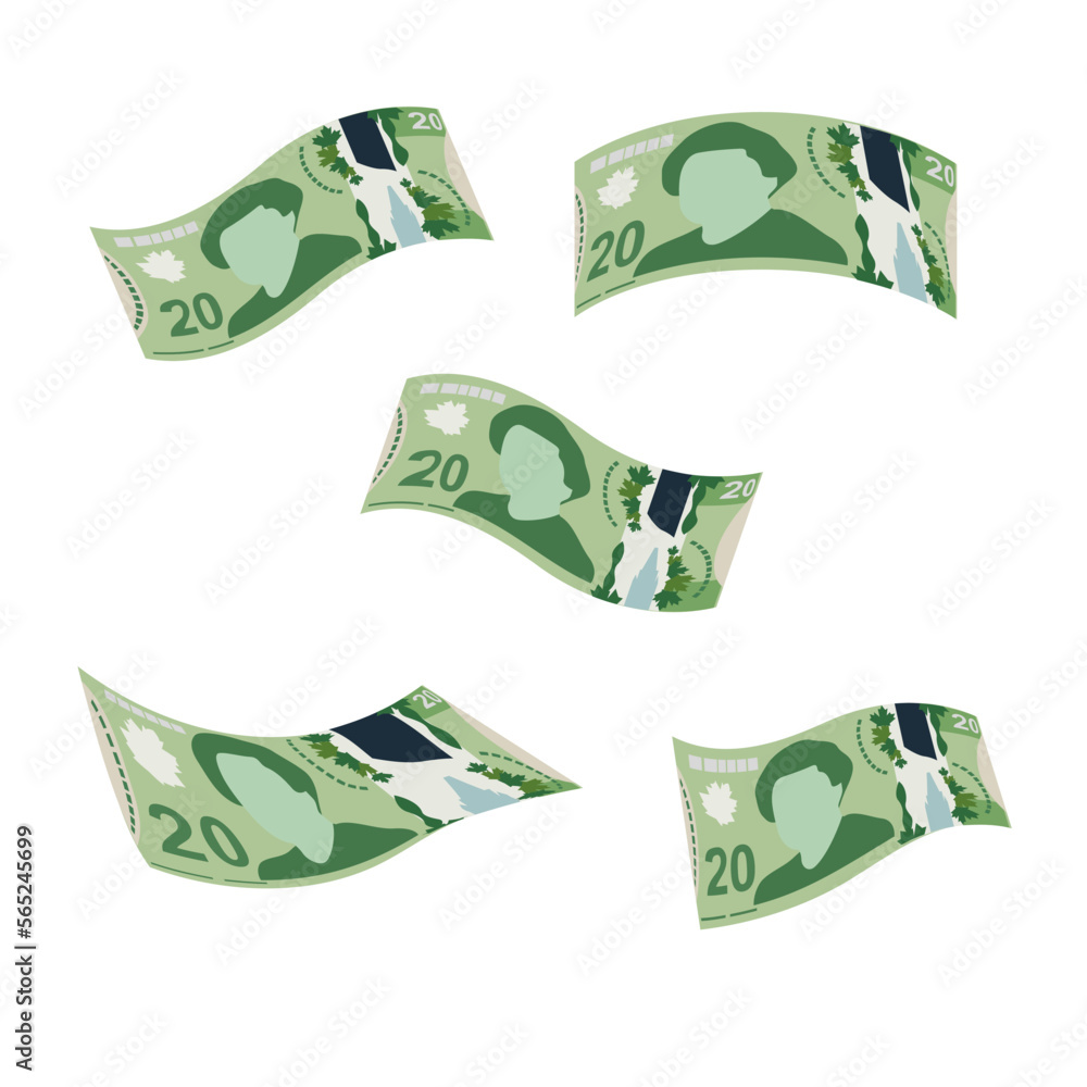 Canadian Dollar Vector Illustration. Canada money set bundle banknotes ...