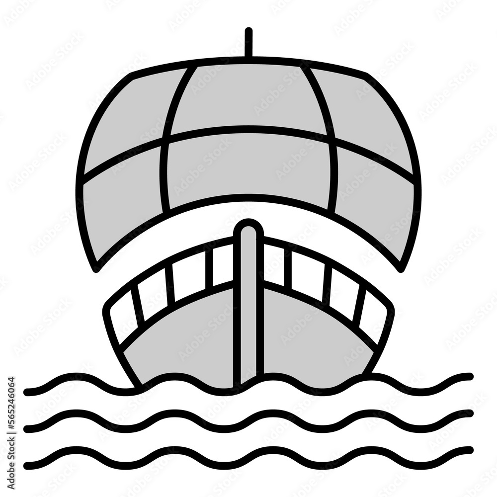 Ship, sailboat with an open sail, front view, sails on the waves - icon ...