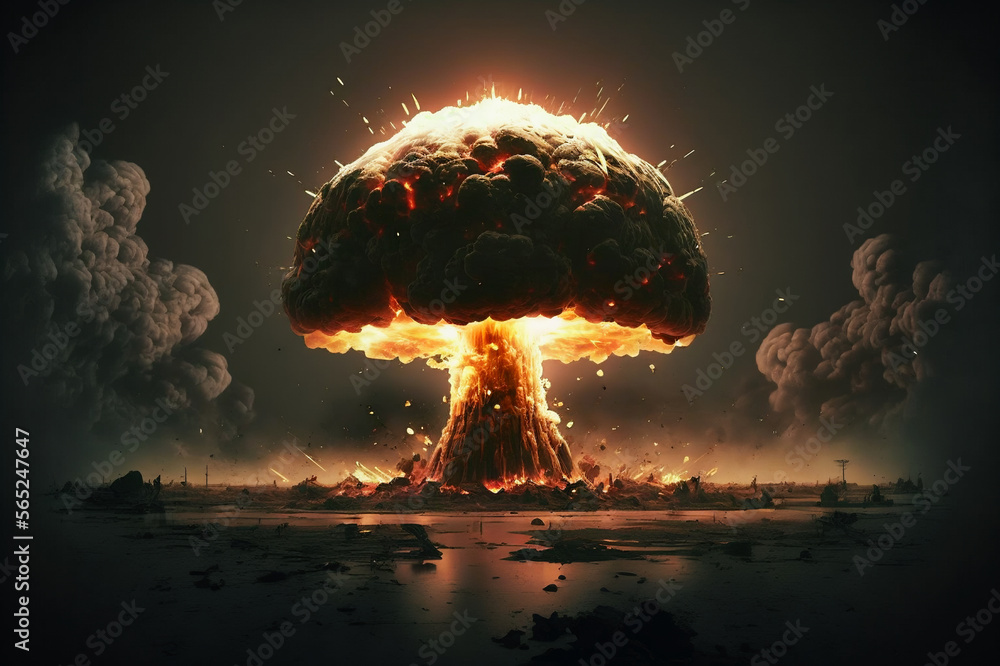 Nuclear explosion with giant fireball (created with Generative AI ...