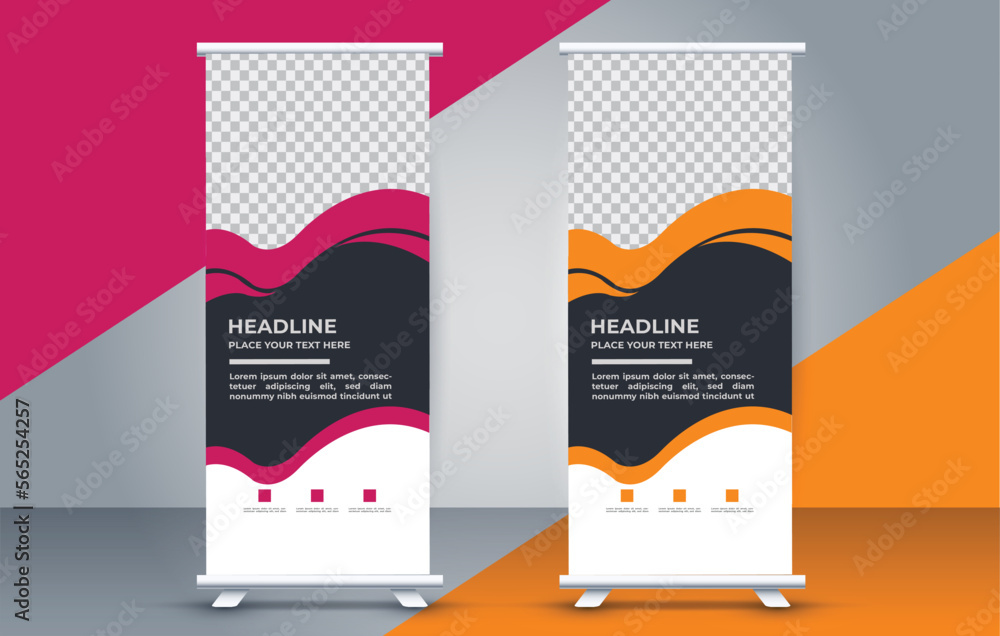 Roll up banner template design with modern shapes Stock Vector | Adobe ...