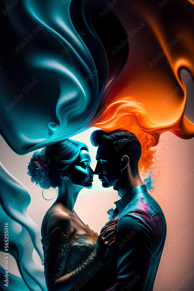 AI generated abstract ink and paint digital concept art with human ...