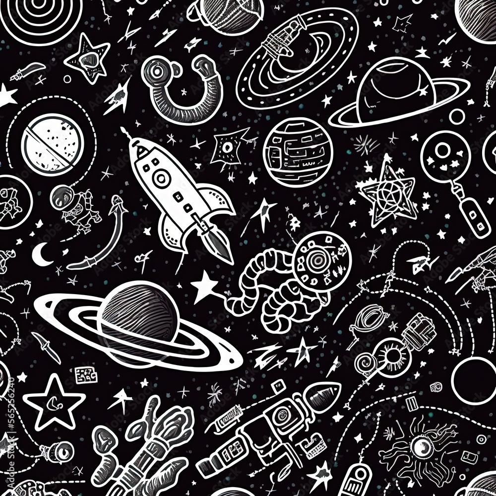 Retro line work of a beautiful outer space iconography pattern with ...