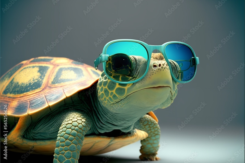 Cool turtle with sunglasses on a simple background. Generative Ai ...
