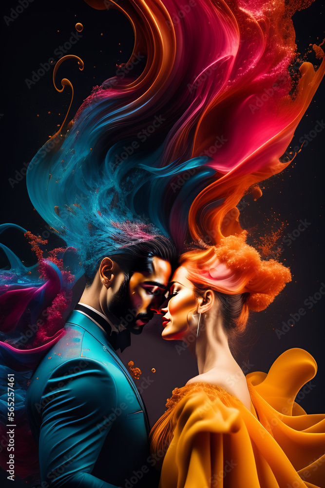 Abstract ink and paint digital concept art with human faces for flyers ...