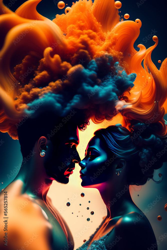 Abstract ink and paint digital concept art with human faces for flyers ...