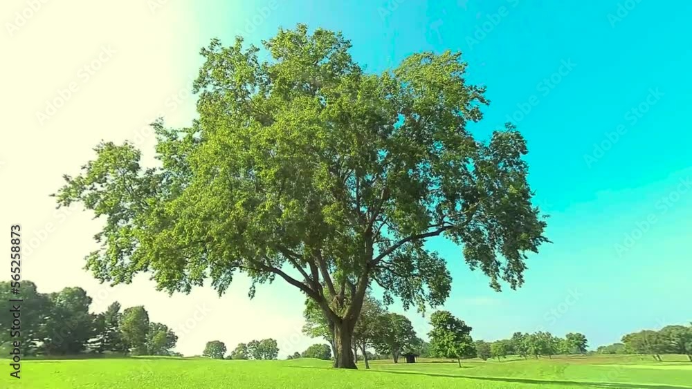 HD Circling a huge tree, shot 1. Counter clockwise arc tight tree top ...