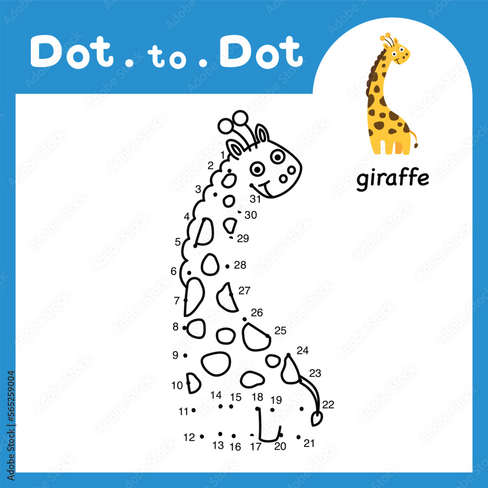 Dot to dot educational game and coloring book of giraffe animal cartoon ...