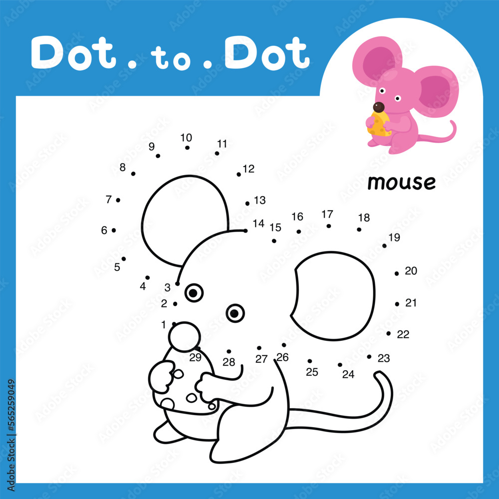 Dot to dot educational game and coloring book of mouse animal cartoon ...