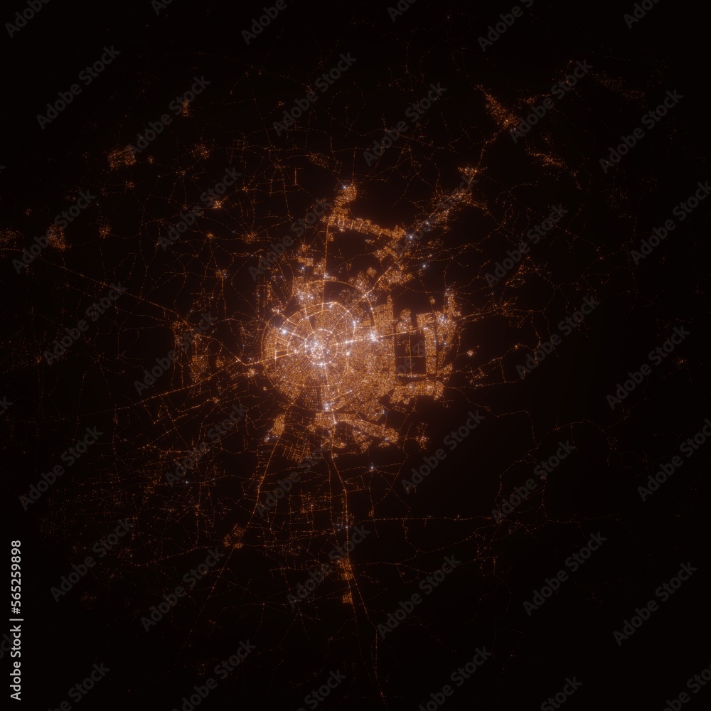 Erbil (Iraq) street lights map. Satellite view on modern city at night ...