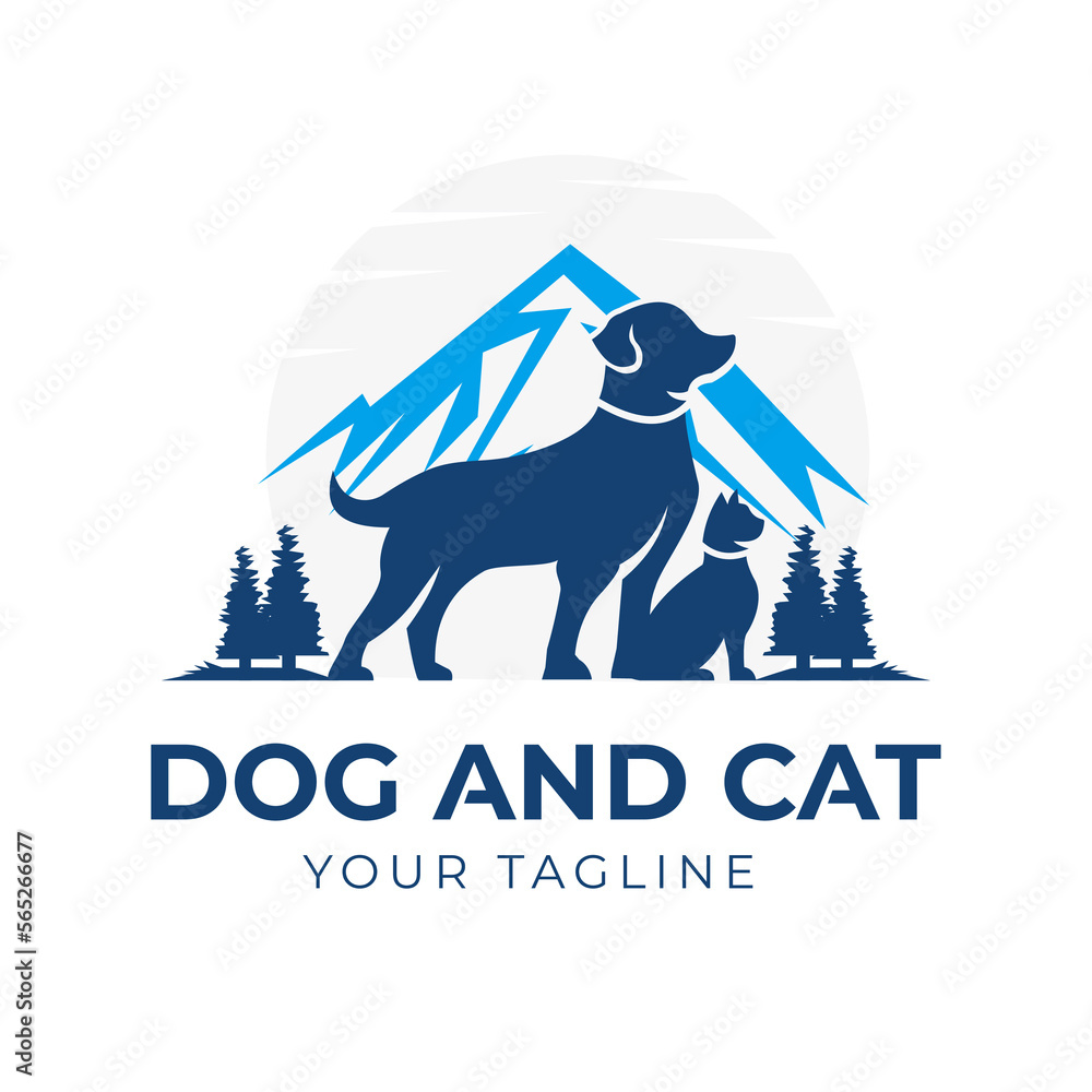 Vector Illustration of pet dog and cat and landscape background of ...
